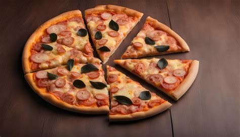 premium photo a pizza with one slice missing is cut into slices