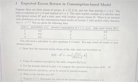 Solved Expected Excess Return In Consumption Based Model