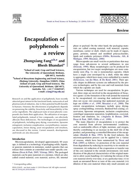 Encapsulation Of Polyphenols A Review Fang 2010 Download Free Pdf Liposome Freeze Drying