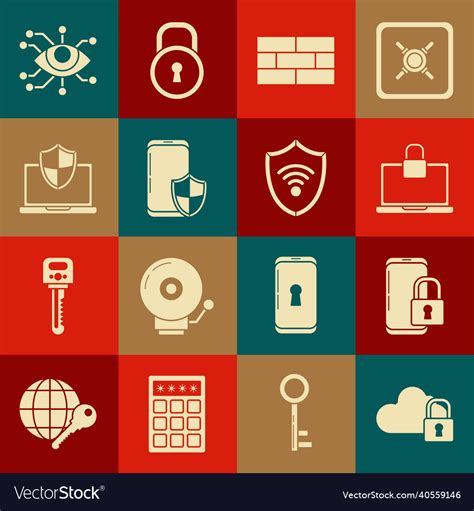 Set Cloud Computing Lock Smartphone With Closed Vector Image