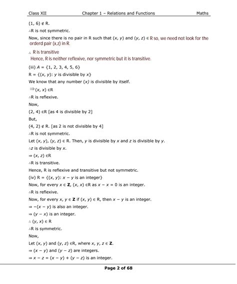 Solution Mathematics Chapter Relations And Function Notes With