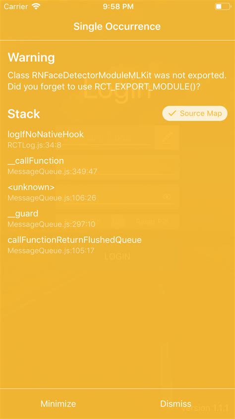 IOS Yellow Warning Class RNFaceDetectorModuleMLKit Was Not Exported Did You Forget To Use