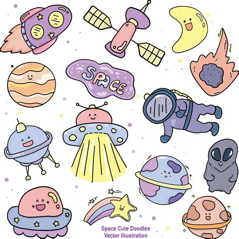 Space Cute Doodles Planets And Stars Design Vector Illustration