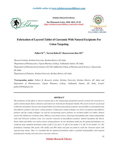 Pdf Fabrication Of Layered Tablet Of Curcumin With Natural Excipients