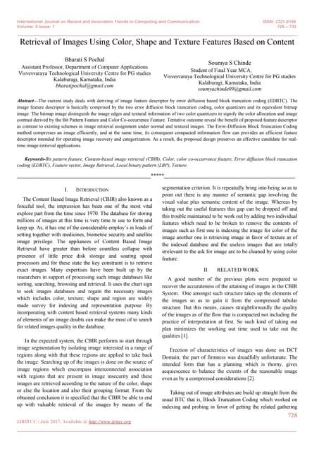 Feature Extraction In Content Based Image Retrieval Pdf