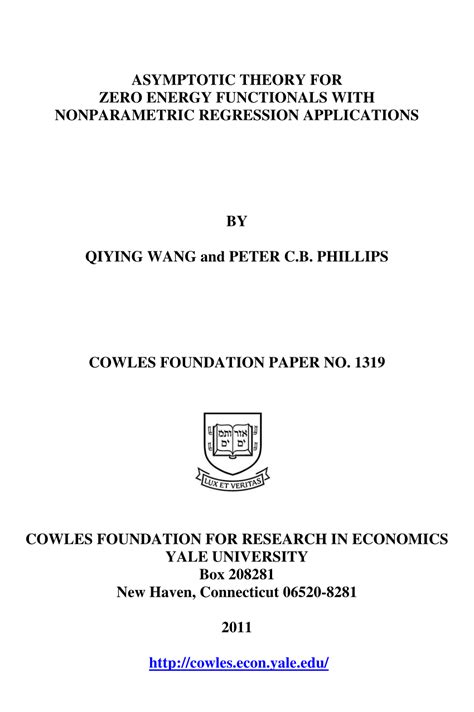 PDF Asymptotic Theory For Zero Energy Functionals With Nonparametric Regression Applications