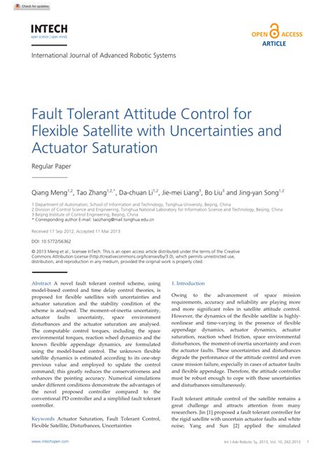Pdf Fault Tolerant Attitude Control For Flexible Satellite With
