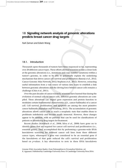 Pdf Signaling Network Analysis Of Genomic Alterations Predicts Breast Cancer Drug Targets