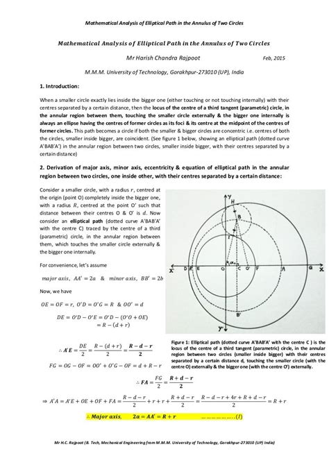 Mathematical Analysis Of Elliptical Path In The Annular Region Betwee…