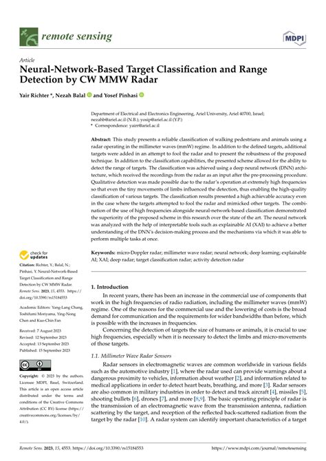 Pdf Neural Network Based Target Classification And Range Detection By