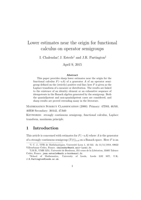 Pdf Lower Estimates Near The Origin For Functional Calculus On Operator Semigroups