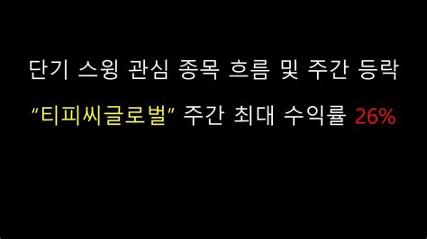 단기 스윙 관심 종목 티피씨글로벌 알체라 링크제니시스 한익스프레스 극동유화 Youtube