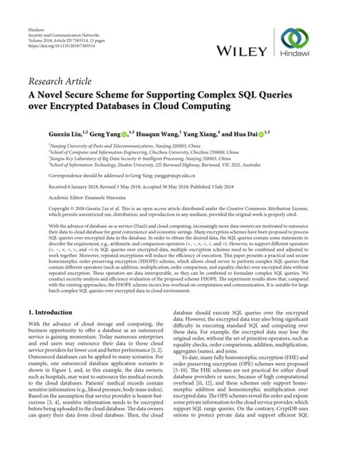 Pdf A Novel Secure Scheme For Supporting Complex Sql Queries Over