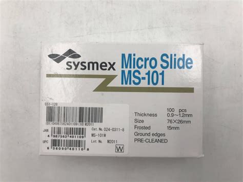 Sysmex Ms 101 Micro Slide Size 76 X 26mm Frosted 15mm Ground Edges Pre Cleaned Thickness 0 9 1