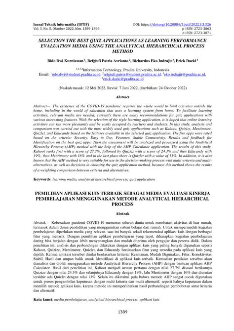 Pdf Selection The Best Quiz Applications As Learning Performance Evaluation Media Using The