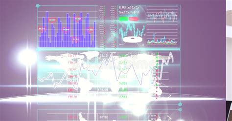 Digital Interface With Data Processing Over World Map Against Spot Of