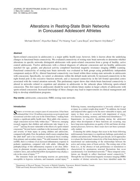 Pdf Alterations In Resting State Brain Networks In Concussed Adolescent Athletes