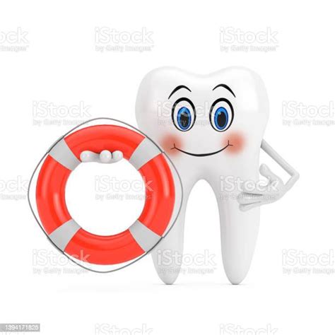 화이트 치아 사람 캐릭터 마스코트와 라이프 부표 3d 렌더링 구명 기구에 대한 스톡 사진 및 기타 이미지 구명 기구 이빨