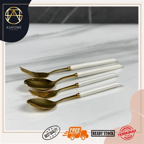 Jual Ashome Sendok Garpu Set Stainless Steel Gagang Keramik Elegan Isi
