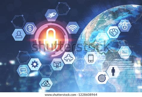 Cyber Security Interface Computer Icons Earth 스톡 일러스트 1228608964