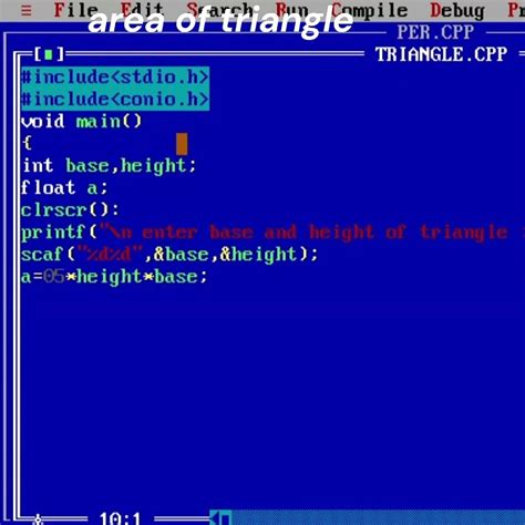 area of triangle c program coding programming c language