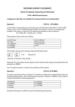Steel Final Assignment STEEL STRUCTURES MAJOR DESIGN ASSIGNMENT Contents Loads Load Studocu