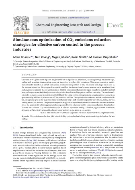 Pdf Simultaneous Optimization Of Co2 Emissions Reduction Strategies