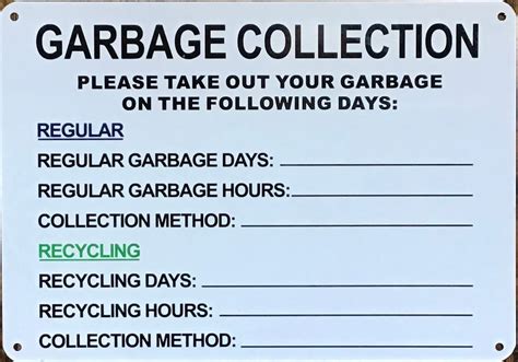 Garbage Collection Sign 7x10 White Backgroundaluminum Hpdsignsnyc