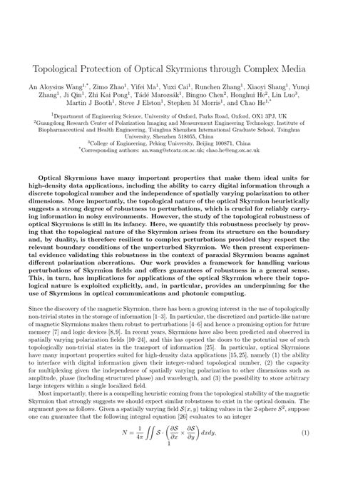 Pdf Topological Protection Of Optical Skyrmions Through Complex Media