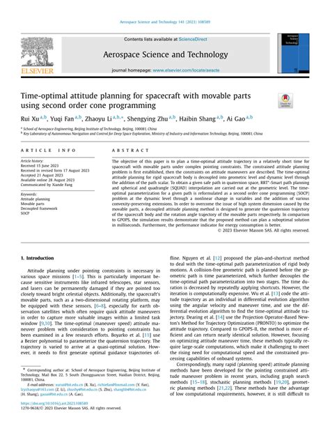 Pdf Time Optimal Attitude Planning For Spacecraft With Movable Parts