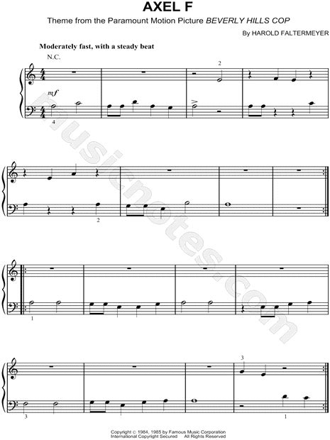 "Axel F" from 'Beverly Hills Cop' Sheet Music (Easy Piano) (Piano Solo) in A Minor (transposable ...