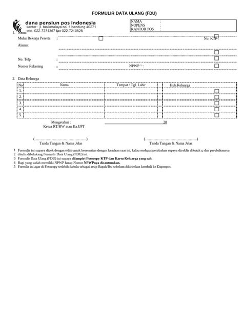 Formulir Data Ulang Pdf