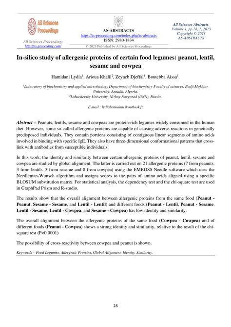 Pdf In Silico Study Of Allergenic Proteins Of Certain Food Legumes