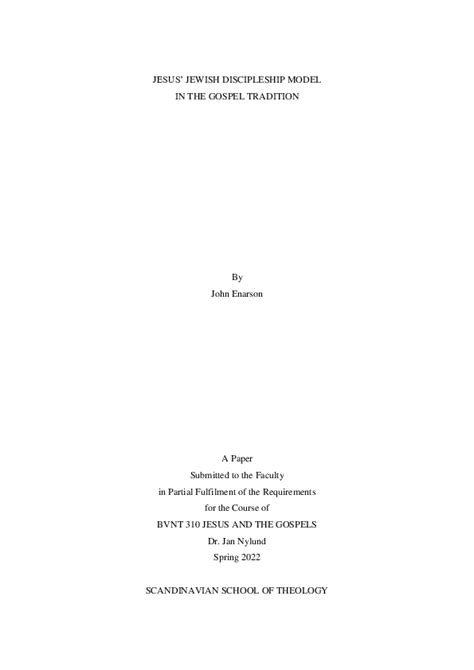 Pdf Jesus Jewish Discipleship Model In The Gospel Tradition