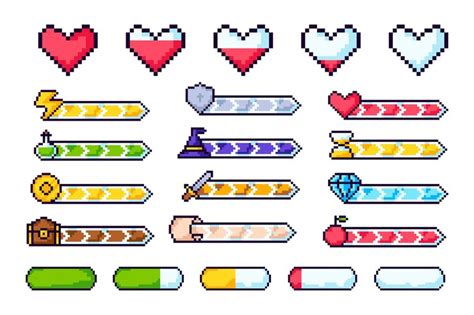 premium vector pixel game progress bars 8 bit indicators of health