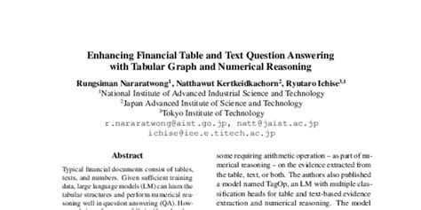 Enhancing Financial Table And Text Question Answering With Tabular Graph And Numerical Reasoning