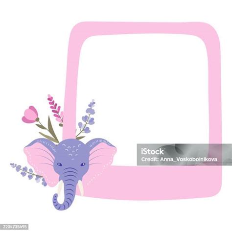 코끼리와 꽃이 있는 사진 프레임 흰색 배경에 벡터 일러스트 레이 션 0명에 대한 스톡 벡터 아트 및 기타 이미지 0명 검은 테두리 공휴일 Istock
