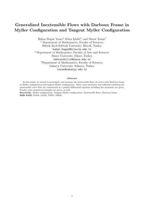 Pdf Generalized Inextensible Flows With Darboux Frame In Myller Configuration And Tangent
