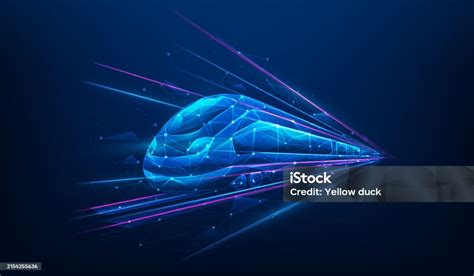 현대 기차 고속 디지털 기술 낮은 폴리 와이어 프레임 블루 배경 미래 운송 및 물류 개념 벡터 일러스트 환상적인 디자인입니다 철도에 대한 스톡 벡터 아트 및 기타 이미지