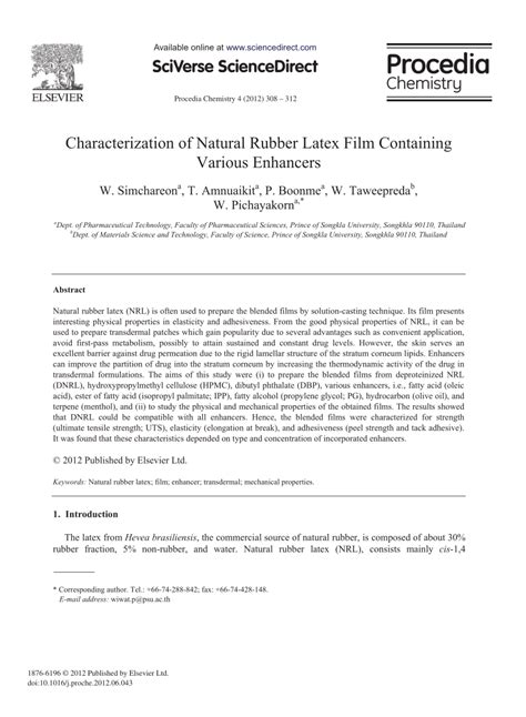 Pdf Characterization Of Natural Rubber Latex Film Containing Various Enhancers
