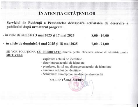 Program Special De Functionare Al Serviciului De Evidenta A Persoanelor