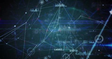Animation Of Network Of Connections With Data Processing On Black