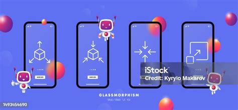 스마트폰 아이콘 세트를 들고 있는 손 다양한 앱 아이콘을 보여주는 터치 스크린 인터페이스 기술 글래스 모피즘 Ui 휴대폰 앱 화면입니다 비즈니스를 위한 벡터 라인 아이콘