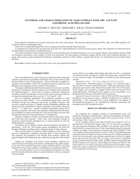 Pdf Synthesis And Characterization Of Znii Complex With The Acetate