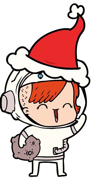 산타 모자를 쓰고 달 바위를 들고 있는 행복한 우주 소녀의 손으로 그린 선 그림 낙서 드로잉에 대한 스톡 벡터 아트 및 기타 이미지 낙서 드로잉 달 하늘 등장인물