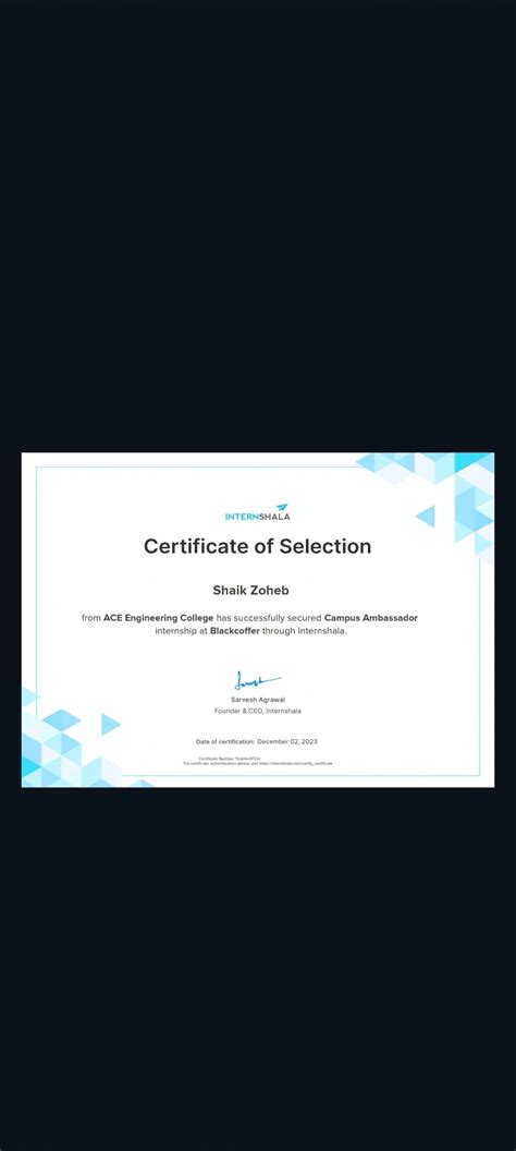 Shaik Zoheb Hussain On Linkedin Selected For Campus Ambassador