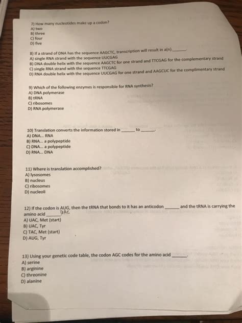 Solved 7 How Many Nucleotides Make Up A Codon A Two B