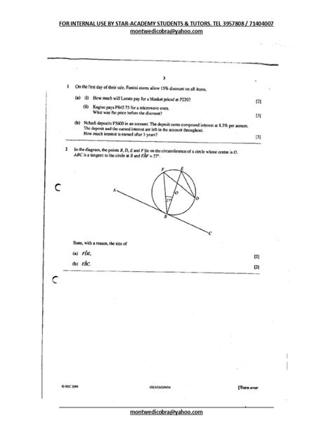 Bgcse Maths Pp3 2004 Pdf Technology And Engineering