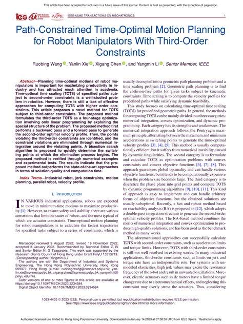 Pdf Path Constrained Time Optimal Motion Planning For Robot