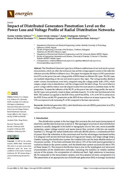 Pdf Impact Of Distributed Generators Penetration Level On The Power Loss And Voltage Profile